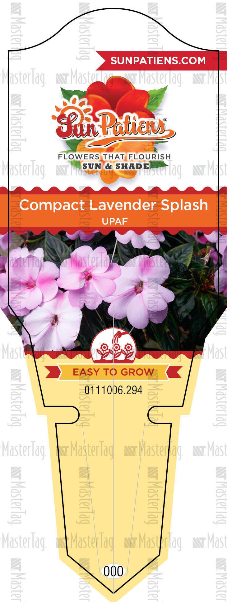 Impatiens SunPatiens® Compact Lavender Splash Impatiens x hybrida hort Mid XL Locking Stake Tag